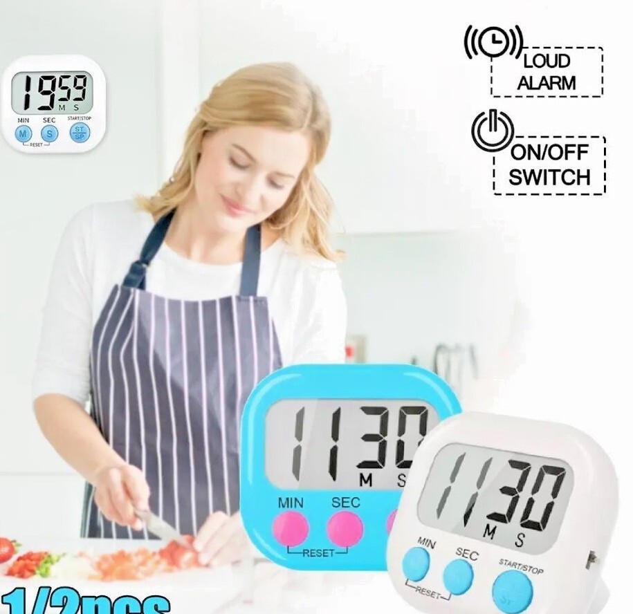 Digital Large Clock Kitchen Cooking Timer Count-Down Up Loud LCD Alarm ...