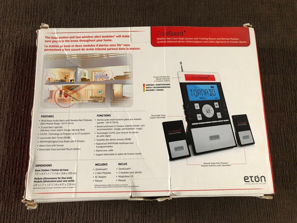 Eton ZoneGuard + Weather Alert Clock Radio Weather System Model NZG200B ...