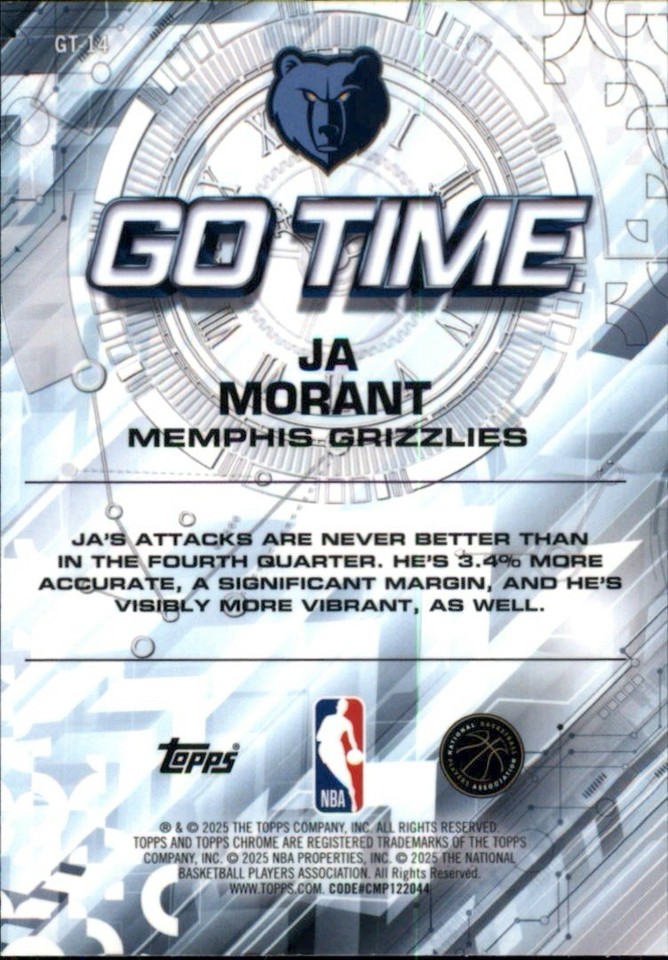 Ja Morant 2025-26 Topps Chrome Basketball GO TIME #GT -14 Grizzlies | eBay