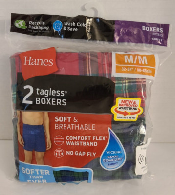 NEW*Mens HANES*Tagless BOXERS*CLASSIC Tartan PLAID*MED 32-34*2 pack ...