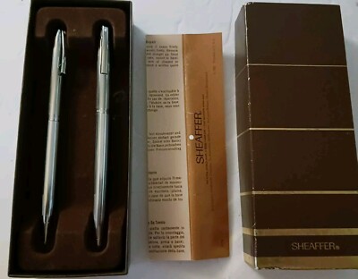 VTG SHEAFFER BALL POINT PEN AND MECHANICAL PENCIL SET SILVER TONE WHITE ...
