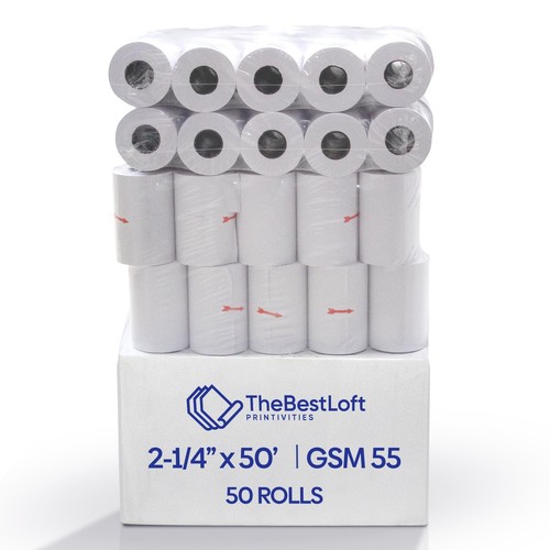 2 1/4" x 50' Thermal Paper Rolls, 50-Pack for Square & Credit Card ...