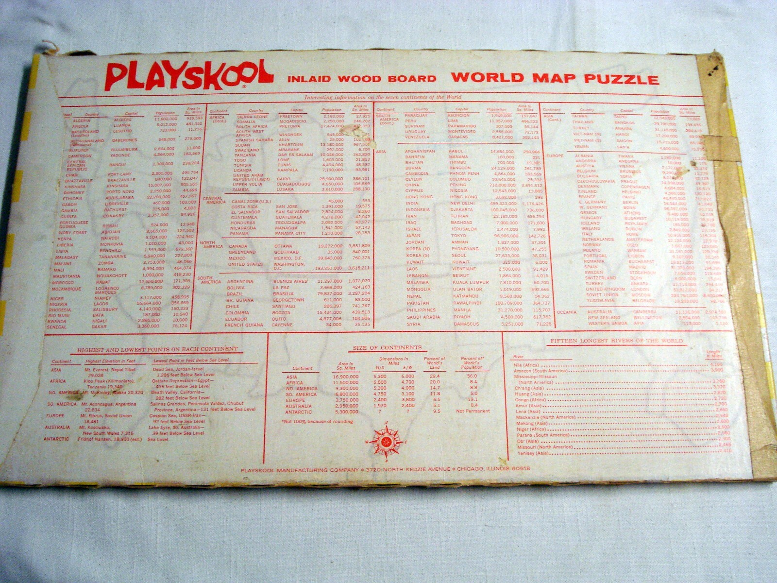 Complete Vintage Playskool 20 Piece Inlaid Wood Board World Map Puzzle ...