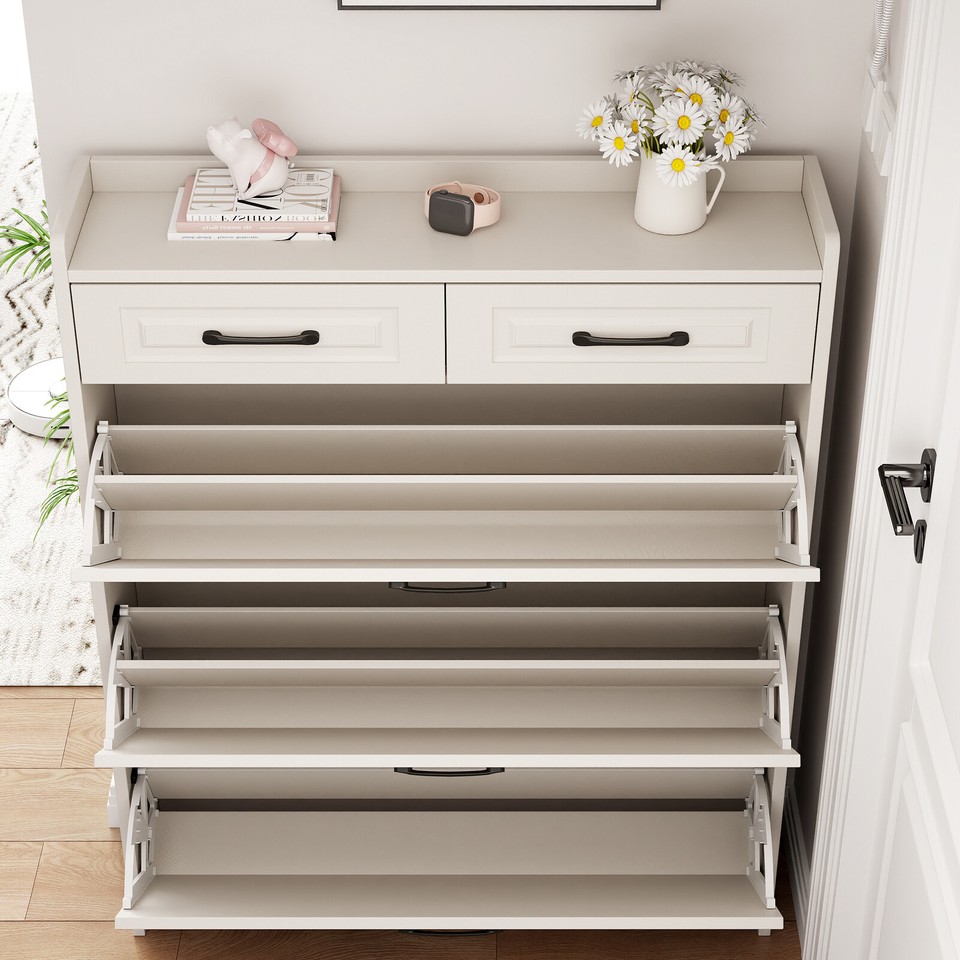 Shoe Cabinet with 3 Flip Door 2 Storage Drawers Shoe Rack Organizer for ...