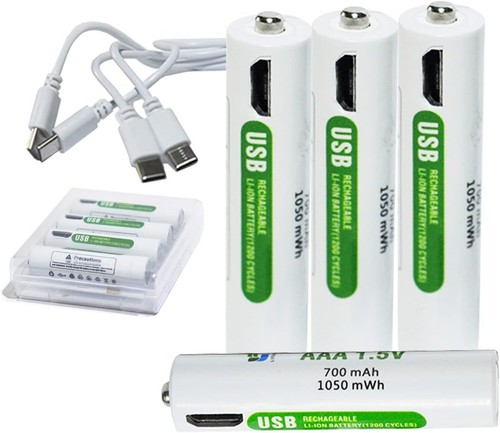 4X USB Rechargeable AAA Batteries 700mWh 1.5V Li-ion With USB C ...