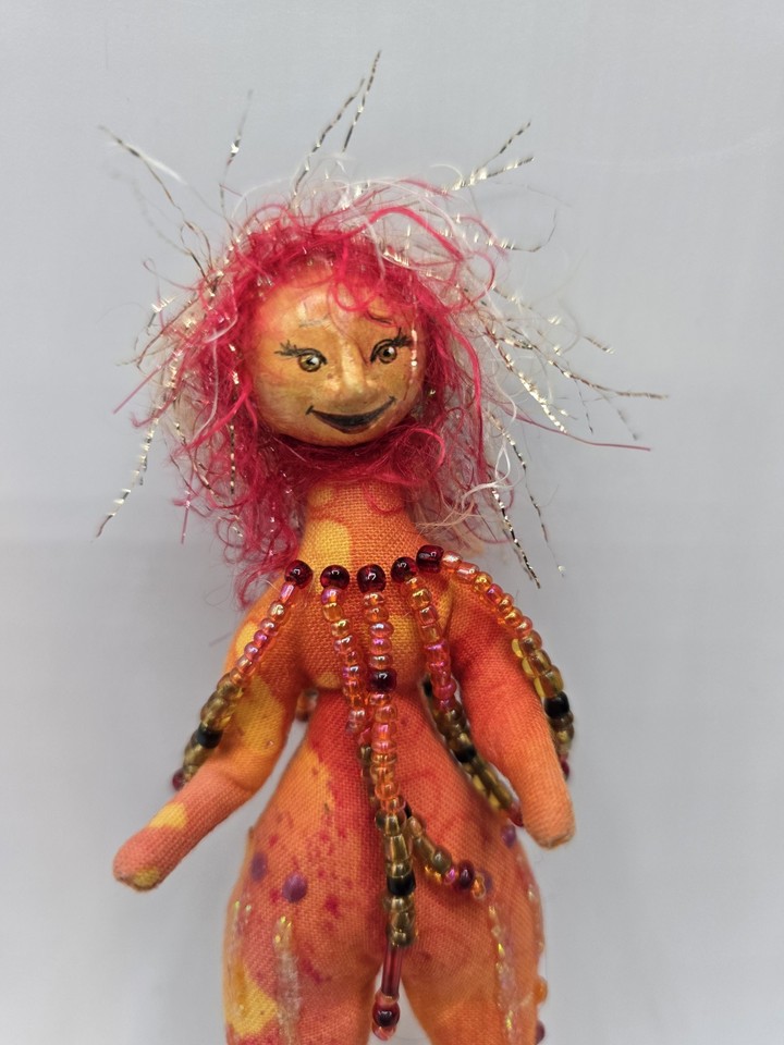Vintage Hand Sown Cloth Whimsical Doll With Vibrant Colors and Glass ...