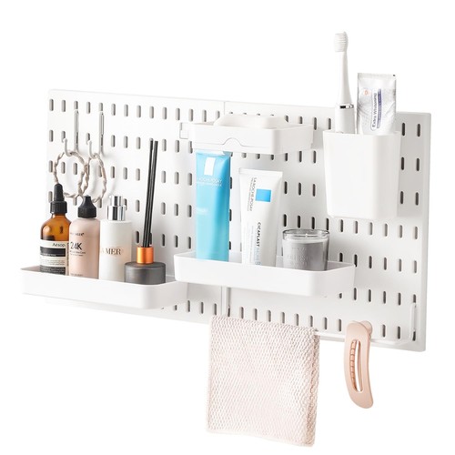 Bathroom Pegboard Wall Organizer With Accessories, Adhesive Peg Board ...