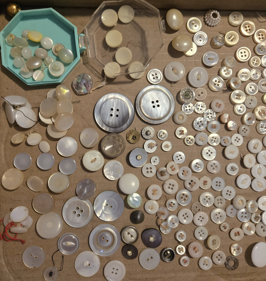 Lot of Vintage Buttons - Black, Brown, Grey, Shades of White, some NOS ...