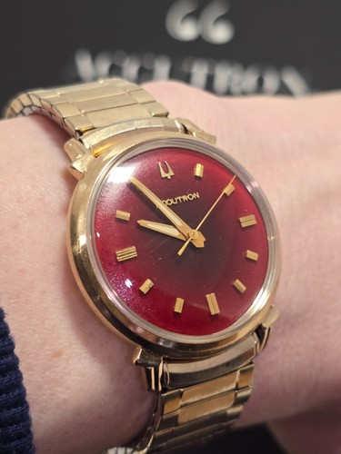 BULOVA ACCUTRON 1968 214 10k GF Bezel Serviced Running with Custom Red ...