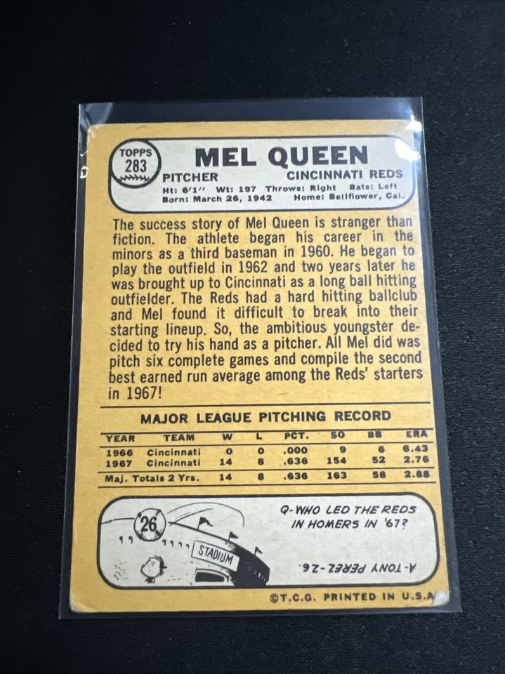 1968 Topps Baseball Card #283 Mel Queen - | eBay