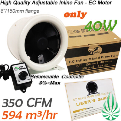 [2x] ECO 40W Hydroponics 6inch Inline Duct Fan 350CFM With Fan Speed ...