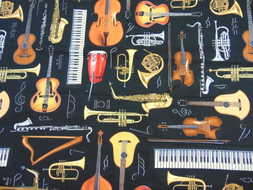 3pc Cotton Fabric All Over Print Orchestral Musical Brass-Steringed ...