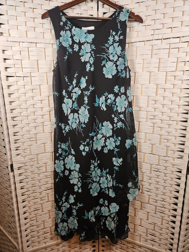 Studio I Womens Blue Floral Sleeveless Midi Dress Sz 16 Bloomcore ...