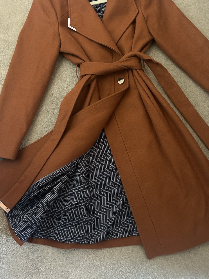 Ted baker Coat wool blend long coat size 4 Trench Coat Wrap Uk 14 | eBay UK