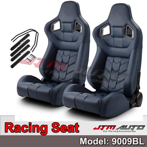 PAIR Supreme PU Leather BLUE RACING ADJUSTABLE SPORT SEATS 9009BL ...