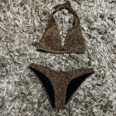Newlook size10 Leopard print bikini set with halter top and cheeky ...