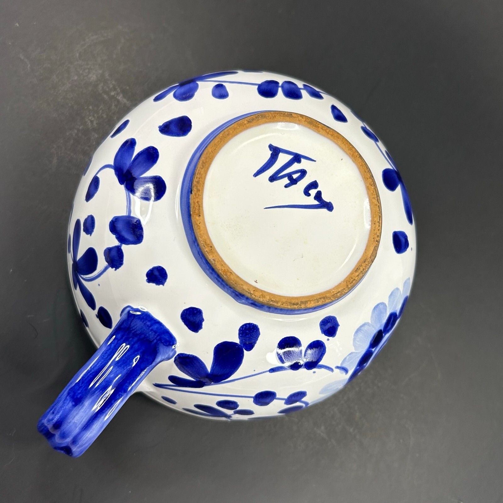 Italian Pottery Cappuccino Soup Coffee Mug Wide Low Bowl Blue & White ...