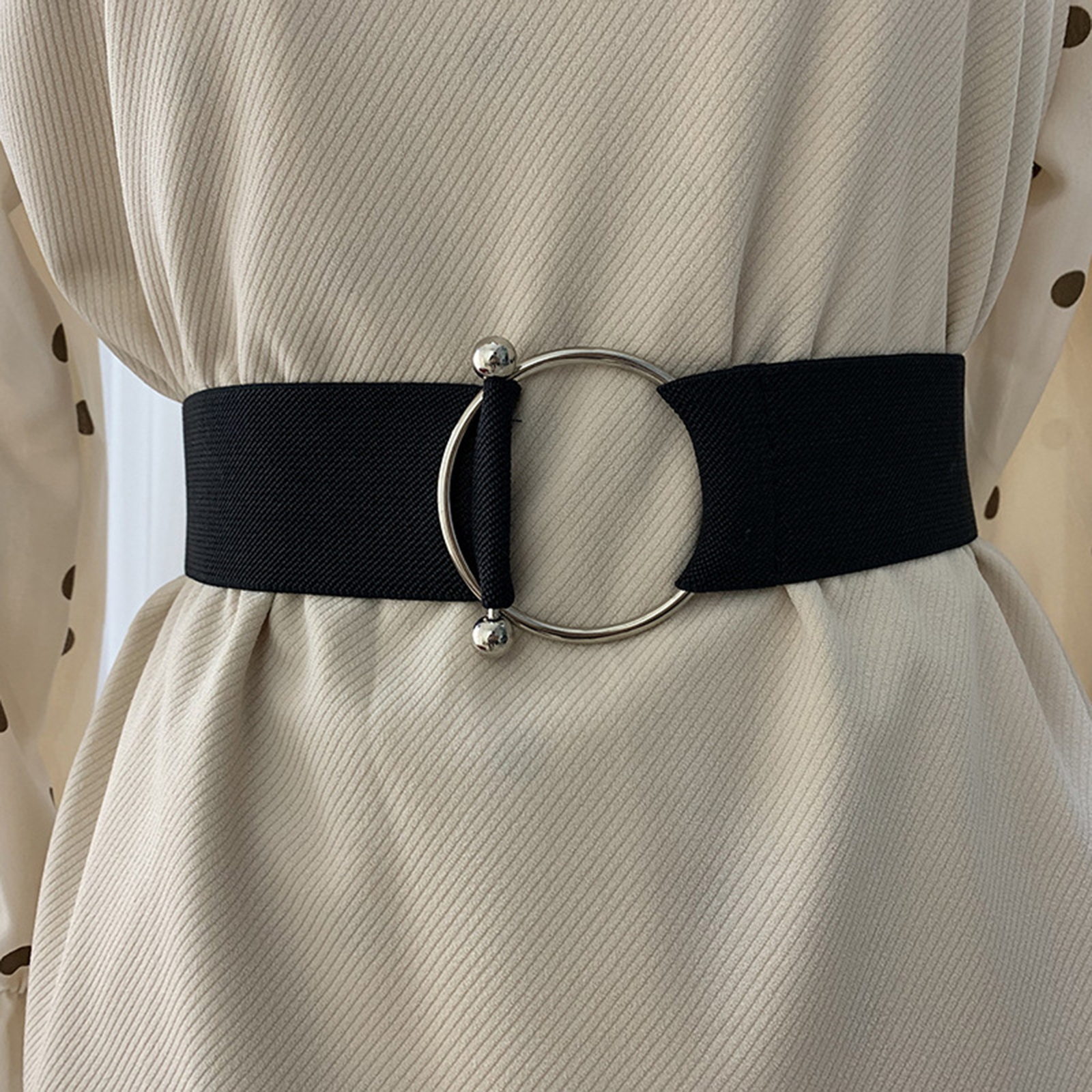 Women Waist Strap Elastic Clothes Matching Metal Hoop Women Belt Thick ...