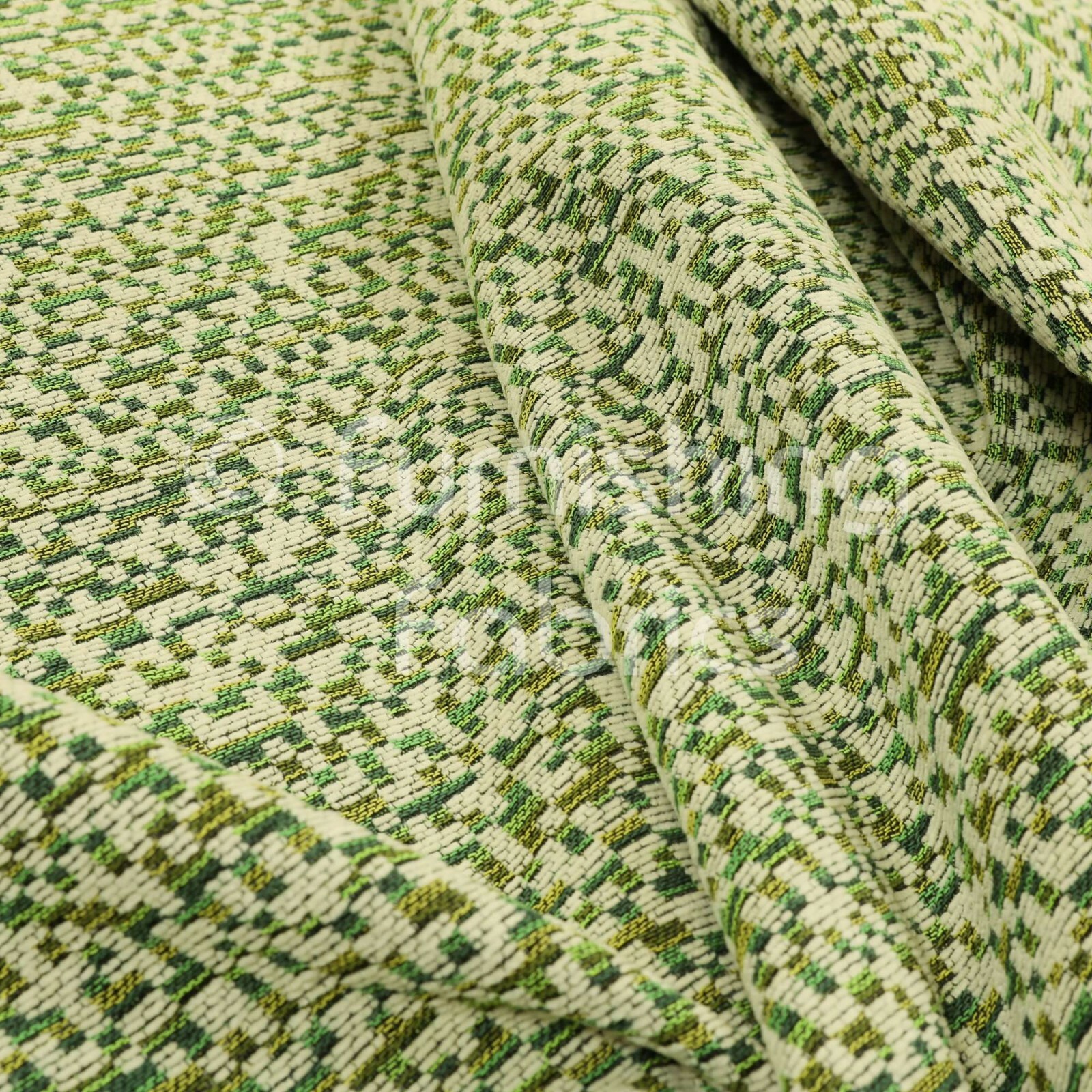 Chenille Textured Tetris Semi Plain Pattern Upholstery Fabrics In Green ...