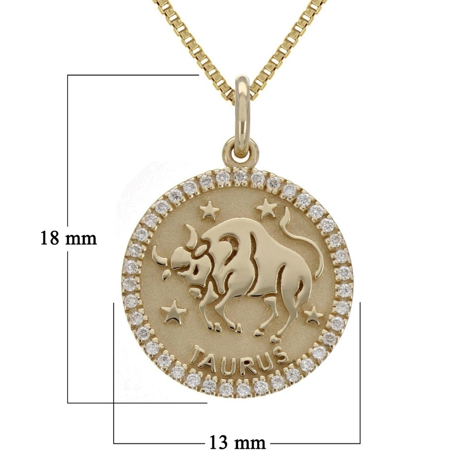 14k Yellow White or Rose Gold Diamond TAURUS Zodiac Sign Pendant ...