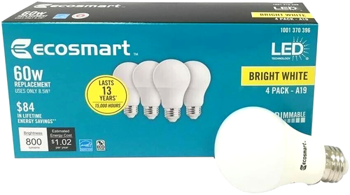 EcoSmart 60W Dimmable LED Light Bulbs Bright White 4Pack | eBay