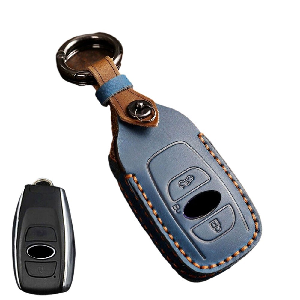 Blue Leather Remote Key Case Protector 3 Buttons (For Legacy Brz Wrx ...