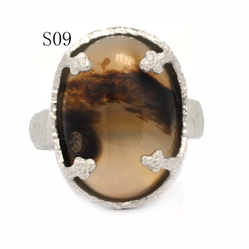 De Buman Natural Agate 925 Silver Ring Size 7 | eBay