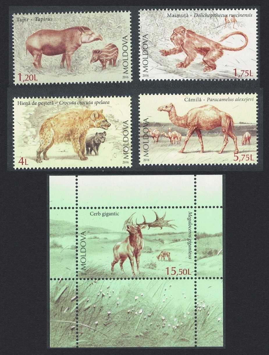 Moldova Tapir Monkey Hyena Camel Elk Extinct Fauna 4v+MS 2016 MNH MI ...
