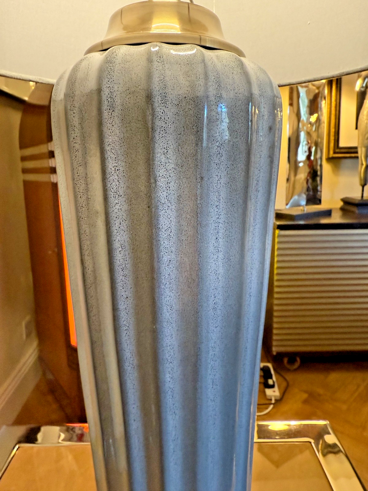 Ex Showhome pair of Coach House XL blue grey ceramic table lamps velvet ...