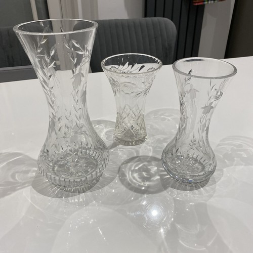 STUART CRYSTAL CASCADE FUSCHIA, 3 vases 26cm, 17cm snd 20cm HIGH | eBay UK