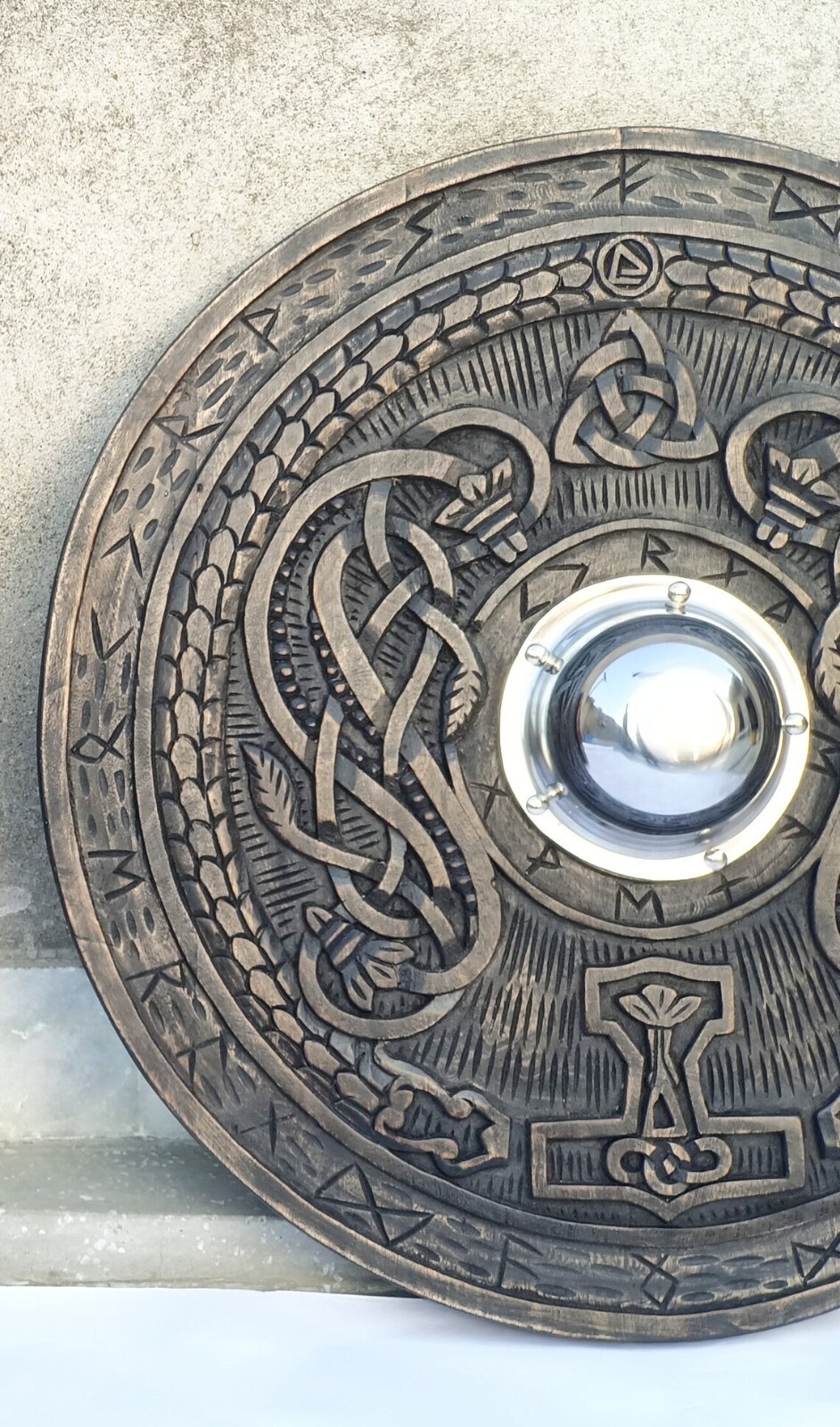 Medieval Wooden Knight Battle Warrior Viking Round Shield Carving ...