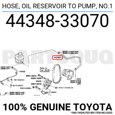 4434833070 Genuine Toyota HOSE, OIL RESERVOIR TO PUMP, NO.1 44348-33070 ...