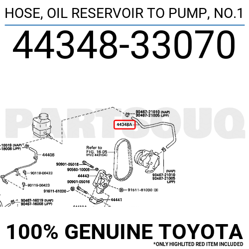 4434833070 Genuine Toyota HOSE, OIL RESERVOIR TO PUMP, NO.1 44348-33070 ...