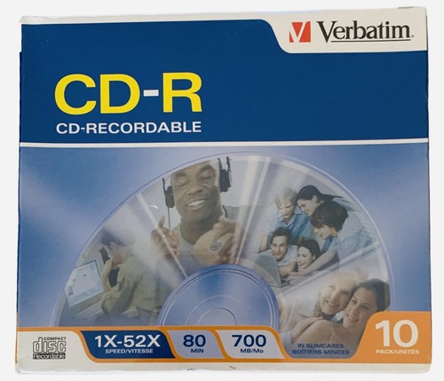 VERBATIM CD-R 1X-52X 80 MINUTE 700MB SLIM CASE 10 PACK 94935 NEW SEALED ...