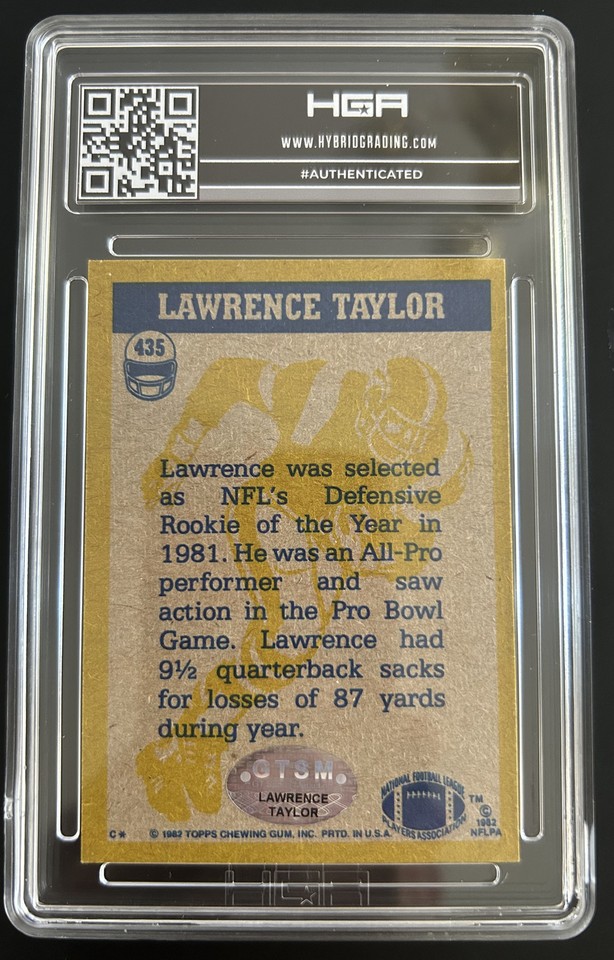 1982 Topps #435 Lawrence Taylor Rookie Auto Inscribed "LT was a bad ...