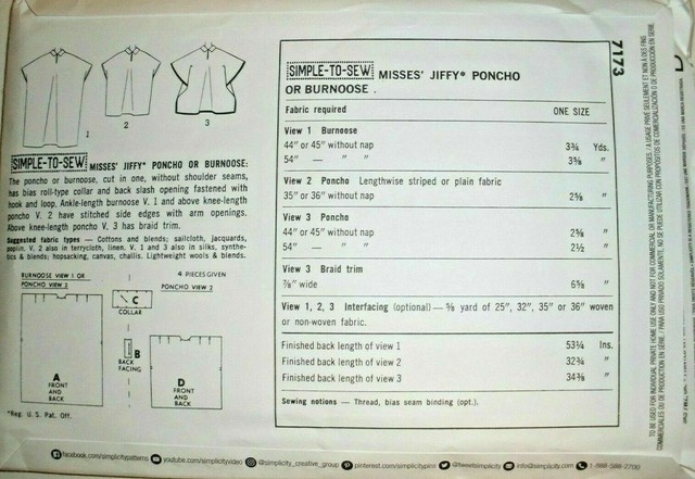 Simplicity Sewing Pattern Misses' Jiffy Poncho or Burnoose 1960s One ...