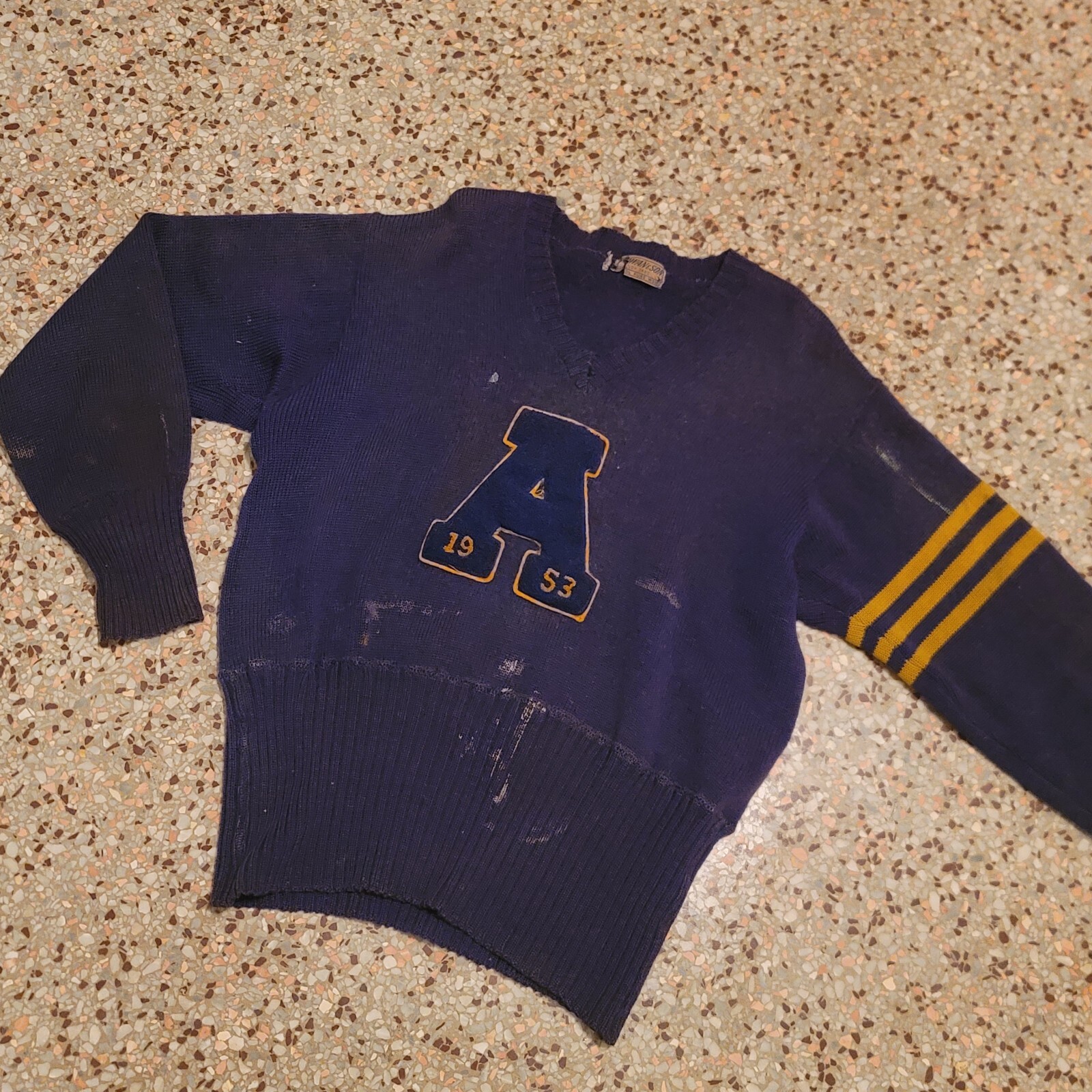 VTG 1953 Varsity "A" Letterman Captain Sz 42 Blue/Gold Sweater ...