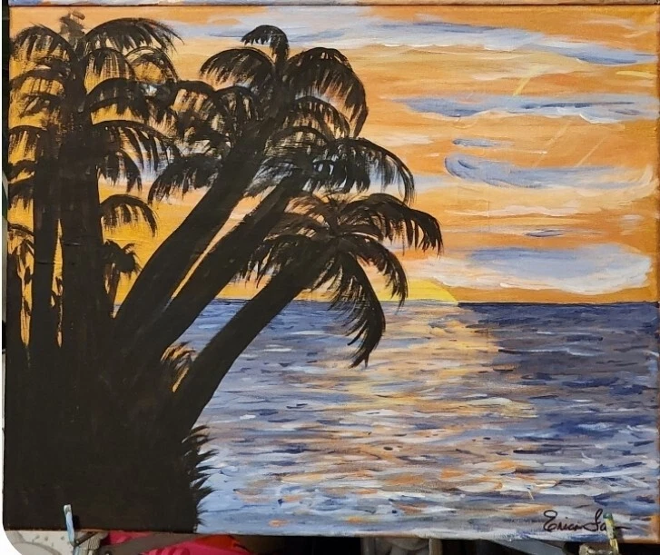 Palm Tree Silhouette Sunset Painting