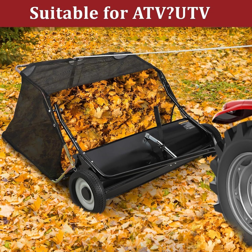 48" Tow Behind Lawn Sweeper Leaf Collector Sweeper for Lawn Grass ...