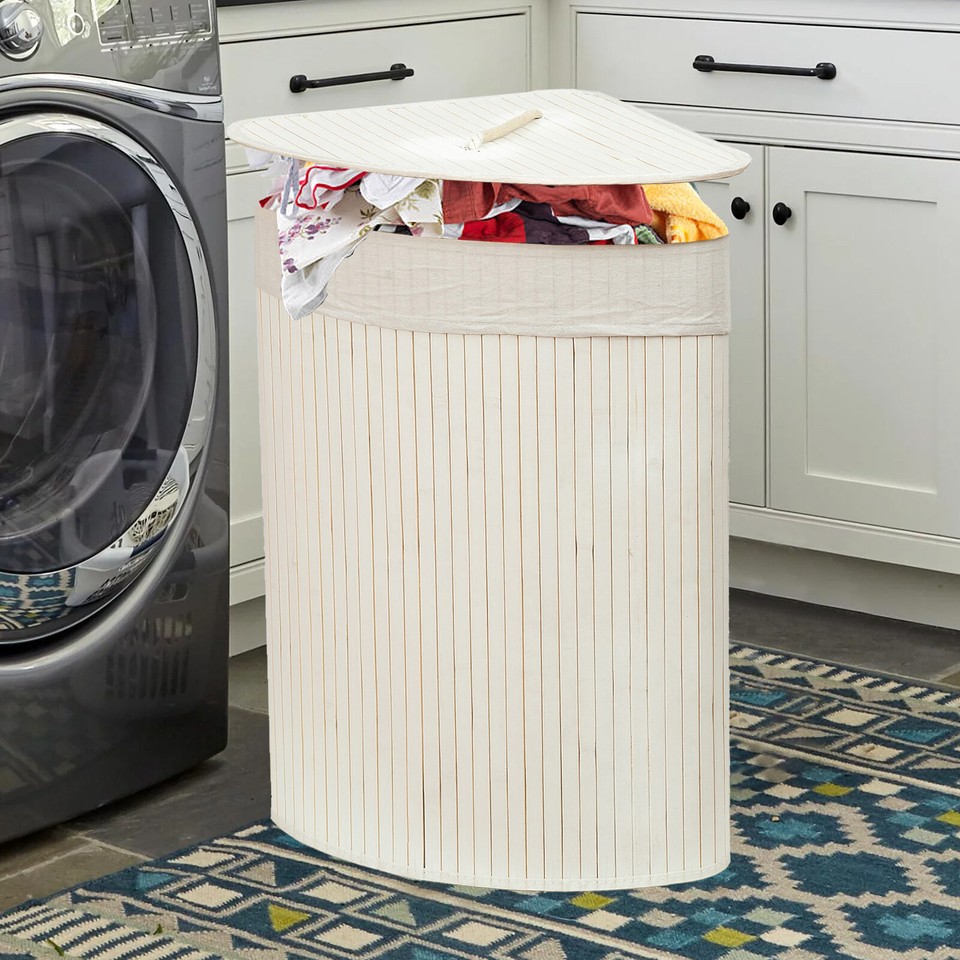 Laundry Fabric Bin Hamper Natural Bamboo Basket Washing Clothes Storage ...