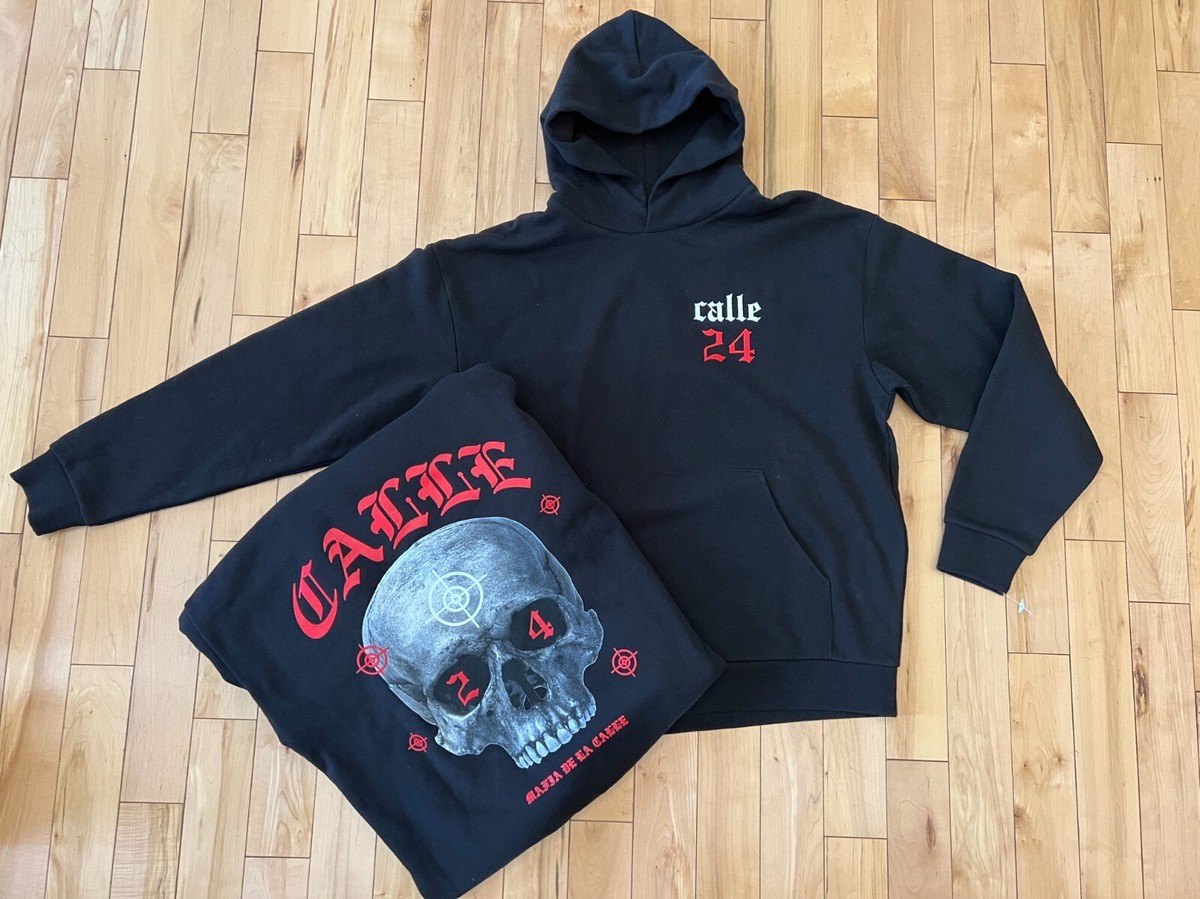 Calle 24 Street Mob Skull Bullseye Records Black Hoodie Size Calle 24 Street Mob Skull Bullseye Records Black Hoodie Size