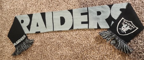 Oakland Raiders Scarf Silver Black White Big Script Logo Football NFL ...