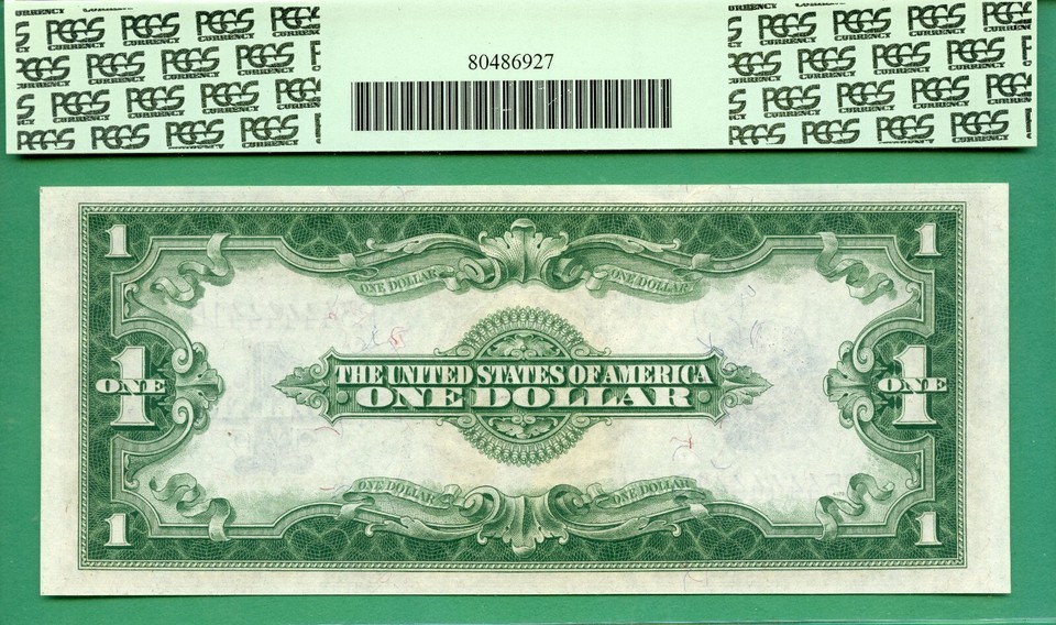 FANCY SERIAL - SIX 4s IN A ROW - R 54444441 D - 1923 $1 SC - PCGS CU 64 ...