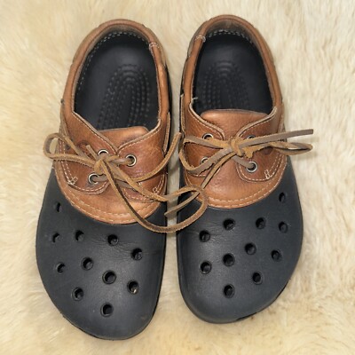 Crocs Islander Pitcrew Boat Shoes Clogs Brown Tan Black Men's Size 8 ...