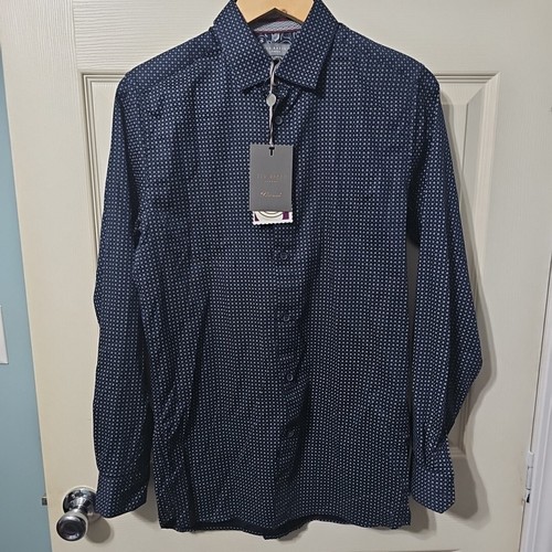 TED BAKER Navy Blue Diamond Print Casual LS Button-Down Men's Size 15 NEW w/Tags | eBay