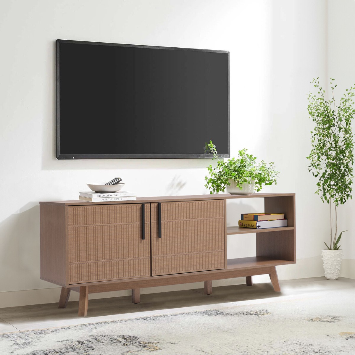 Large Tv Television Stand Cabinet Cabinets Unit Walnut Walnut TV