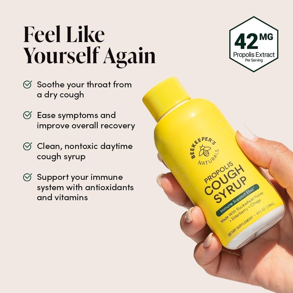 Propolis Honey Cough Syrup Daytime for Adults Elderberry, Bee Propolis ...