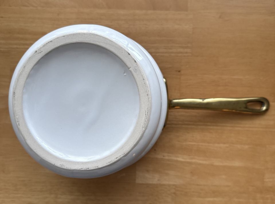 Vintage 7” White Ceramic Double Boiler Insert with Brass Handle ...
