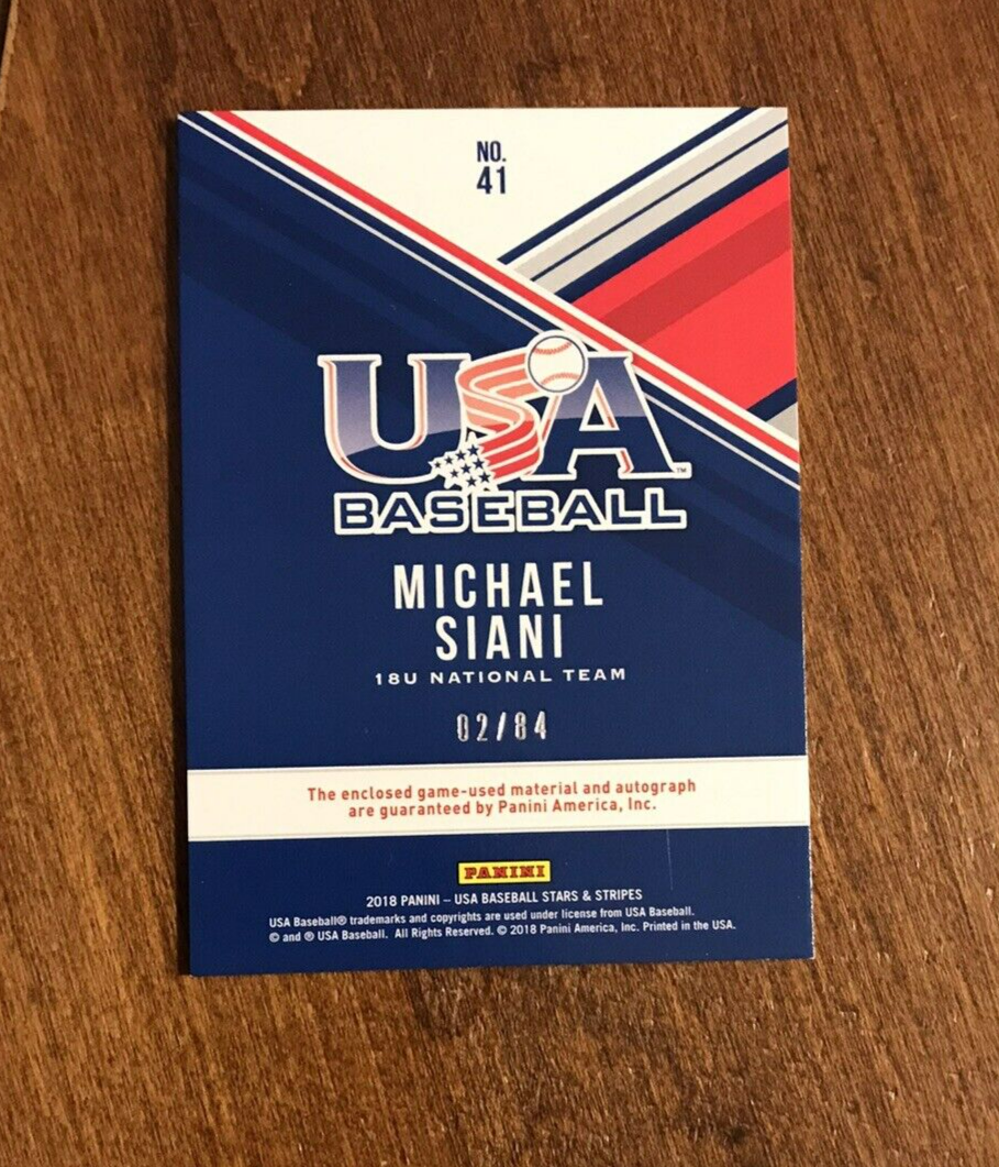 Mike Siani 2018 USA Baseball Silhouette Gold Game Used Jersey Auto #41 ...
