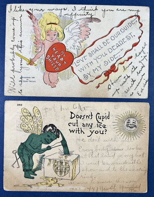 2 Cupid Valentine's Day Antique Postcards. 1 w Butterfly wings. UND ...